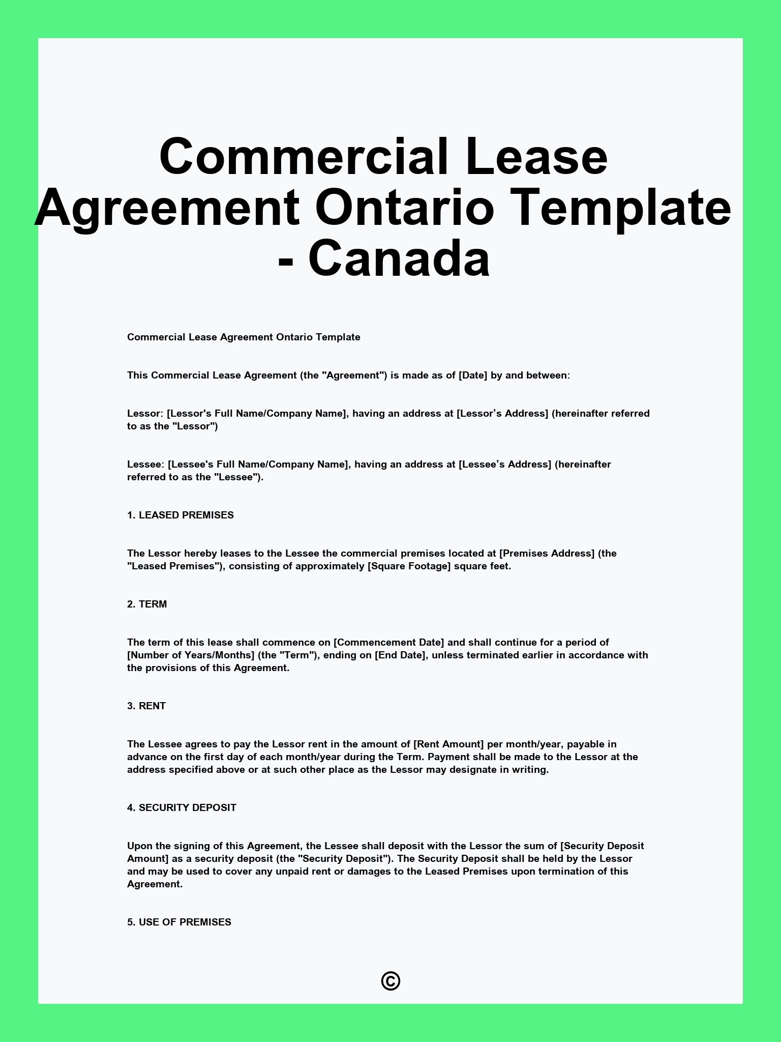 Commercial Lease Agreement Ontario Template - Canada