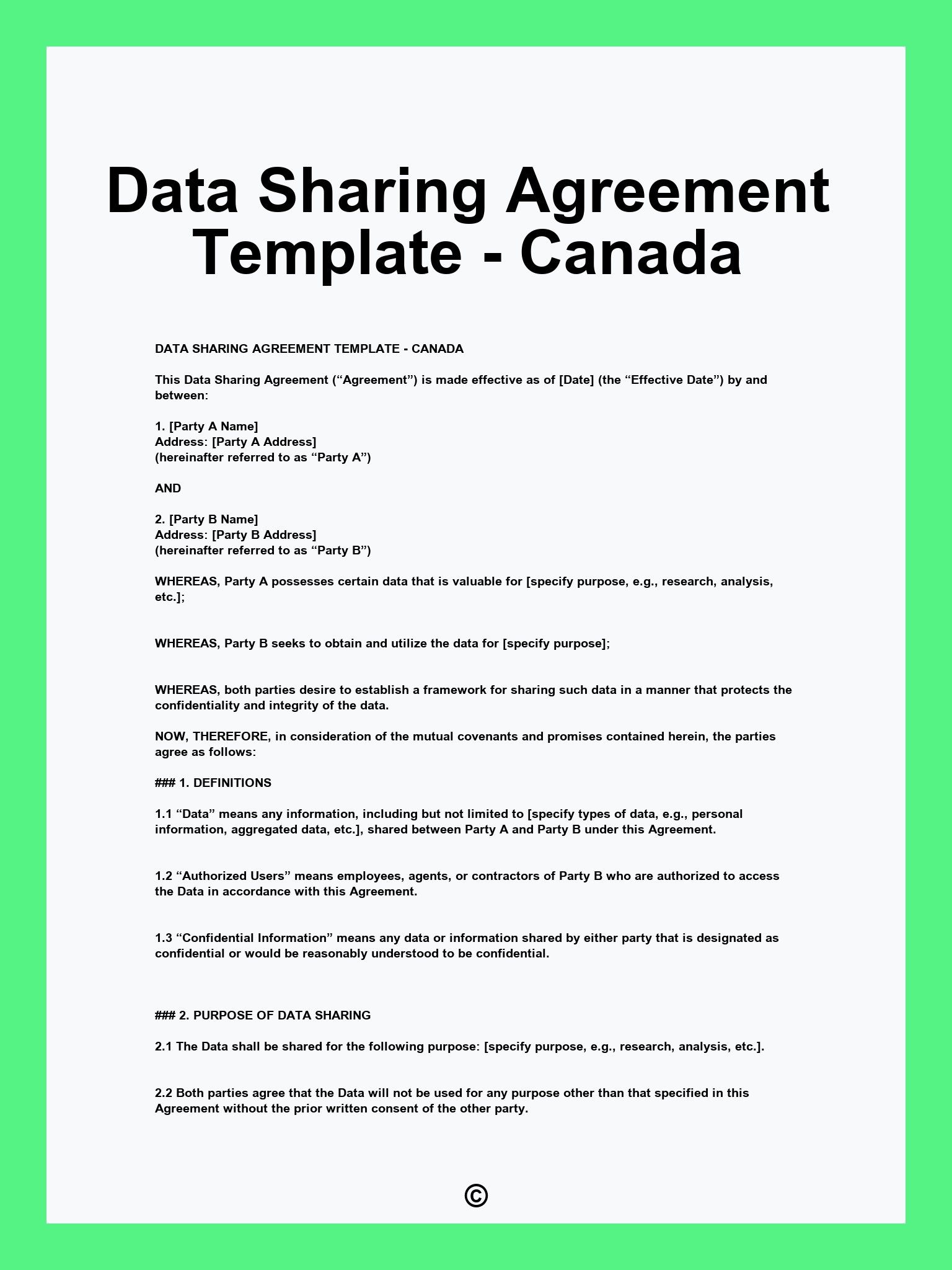 Data Sharing Agreement Template - Canada