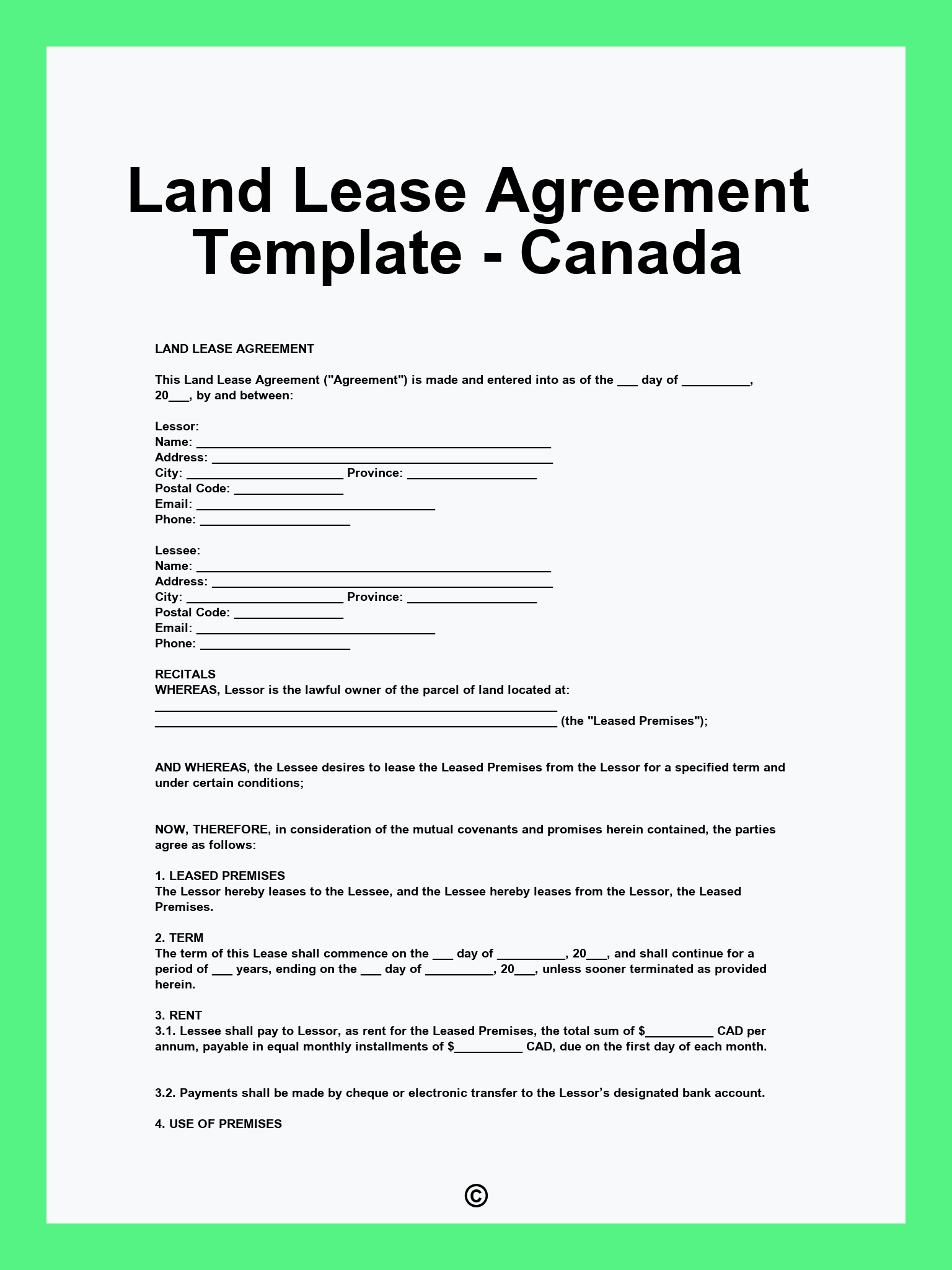 Land Lease Agreement Template - Canada