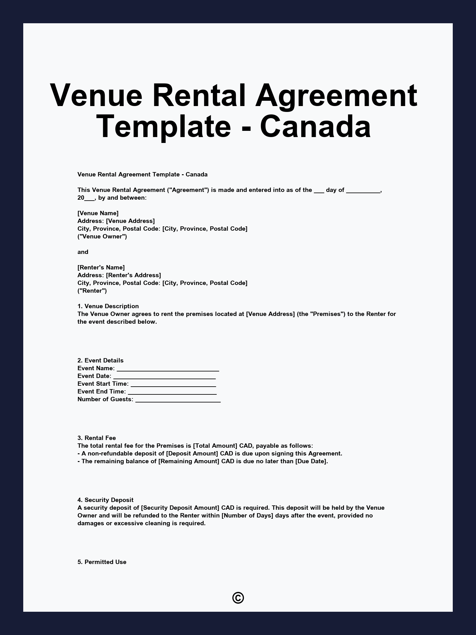 Venue Rental Agreement Template - Canada