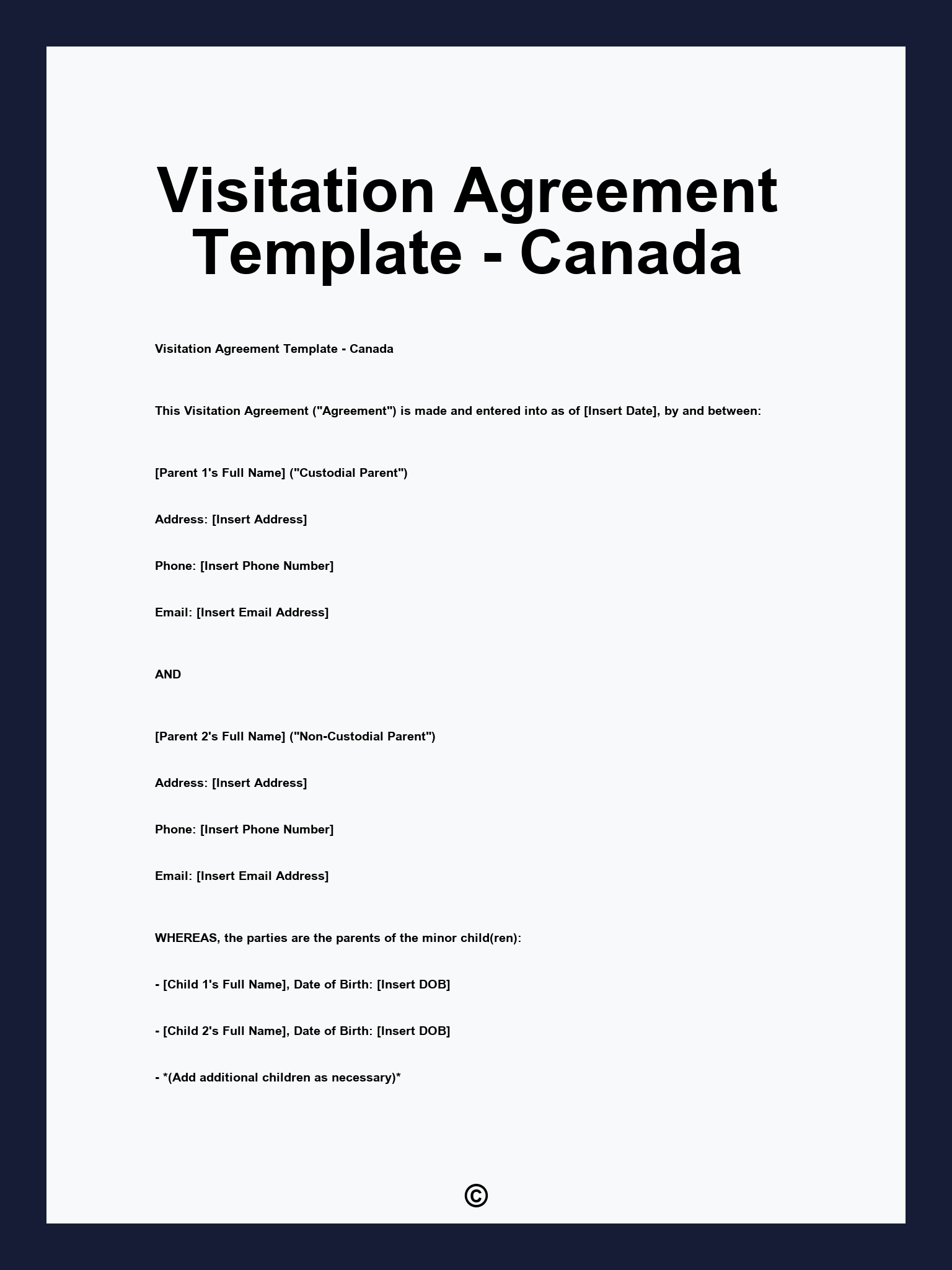 Visitation Agreement Template - Canada